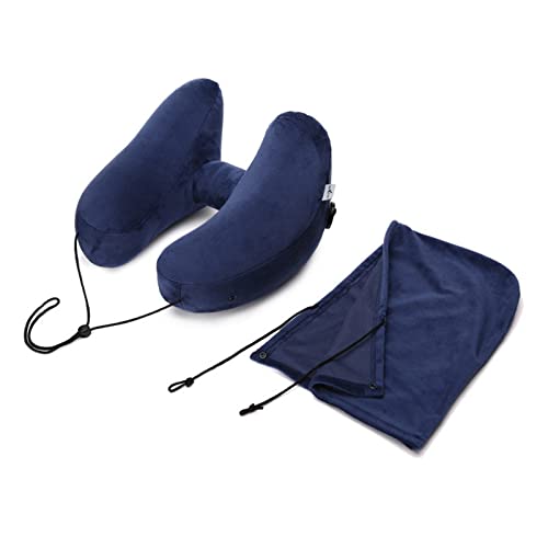 MYRRHE Travel Pillows, H Shape Inflatable Travel Pillow Folding Lightweight Nap Neck Pillow Car Seat Office Airplane Sleeping Cushion Pillow (Color : Black)