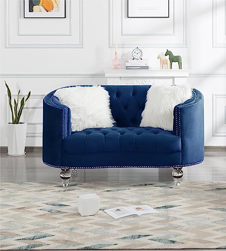 Goohome Modern Chesterfield Loveseat Sofa with Sturdy Wood Legs, Velvet Upholstered 2-Seat Sofá with Button Tufted Back and Round Silver Copper Arms, 2-Person Couch for Living Room, Bedroom