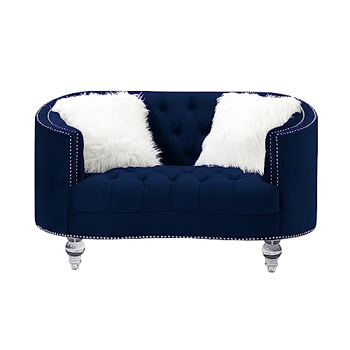 Goohome Modern Chesterfield Loveseat Sofa with Sturdy Wood Legs, Velvet Upholstered 2-Seat Sofá with Button Tufted Back and Round Silver Copper Arms, 2-Person Couch for Living Room, Bedroom