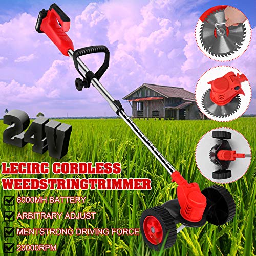 Weed Wacker Cordless Grass Trimmer Battery Powered 24V Electric Weed Eater Edging Lawn Tool with 3 Function Blades, Lightweight Brush Cutter, Push Stringless Trimmer, for Garden Yard