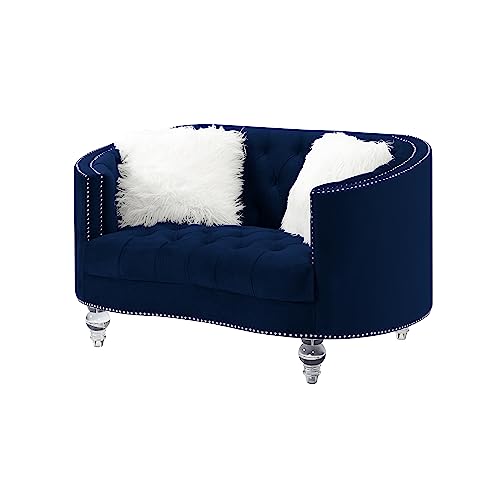 Goohome Modern Chesterfield Loveseat Sofa with Sturdy Wood Legs, Velvet Upholstered 2-Seat Sofá with Button Tufted Back and Round Silver Copper Arms, 2-Person Couch for Living Room, Bedroom
