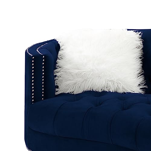 Goohome Modern Chesterfield Loveseat Sofa with Sturdy Wood Legs, Velvet Upholstered 2-Seat Sofá with Button Tufted Back and Round Silver Copper Arms, 2-Person Couch for Living Room, Bedroom
