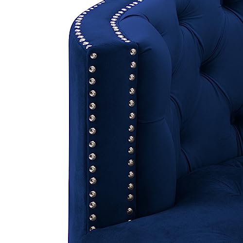 Goohome Modern Chesterfield Loveseat Sofa with Sturdy Wood Legs, Velvet Upholstered 2-Seat Sofá with Button Tufted Back and Round Silver Copper Arms, 2-Person Couch for Living Room, Bedroom