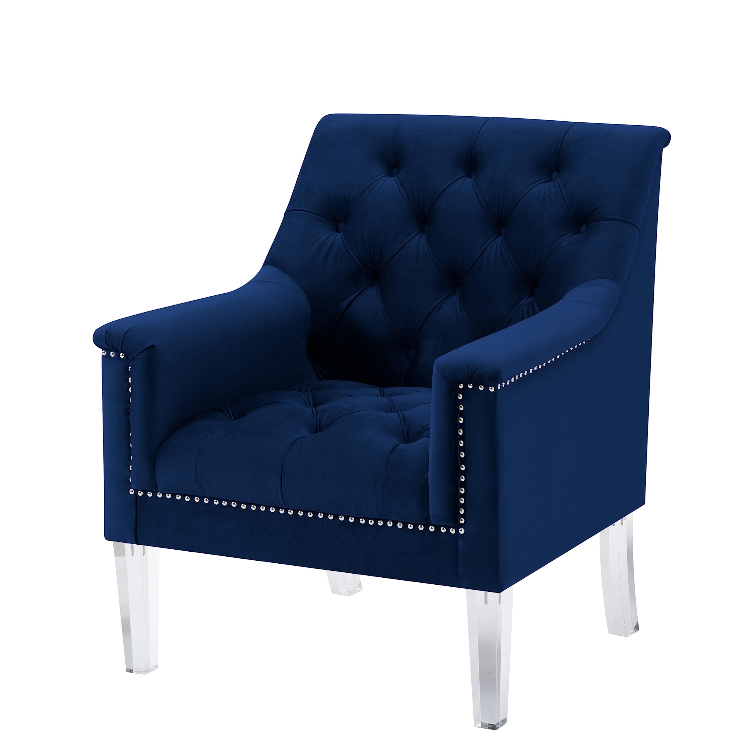 Goohome Modern Chesterfield Single Sofa with Sturdy Wood Legs, Velvet Upholstered Sofá with Button Tufted Back and Round Silver Copper Arms, Chair Couch for Living Room, Bedroom, Home Office
