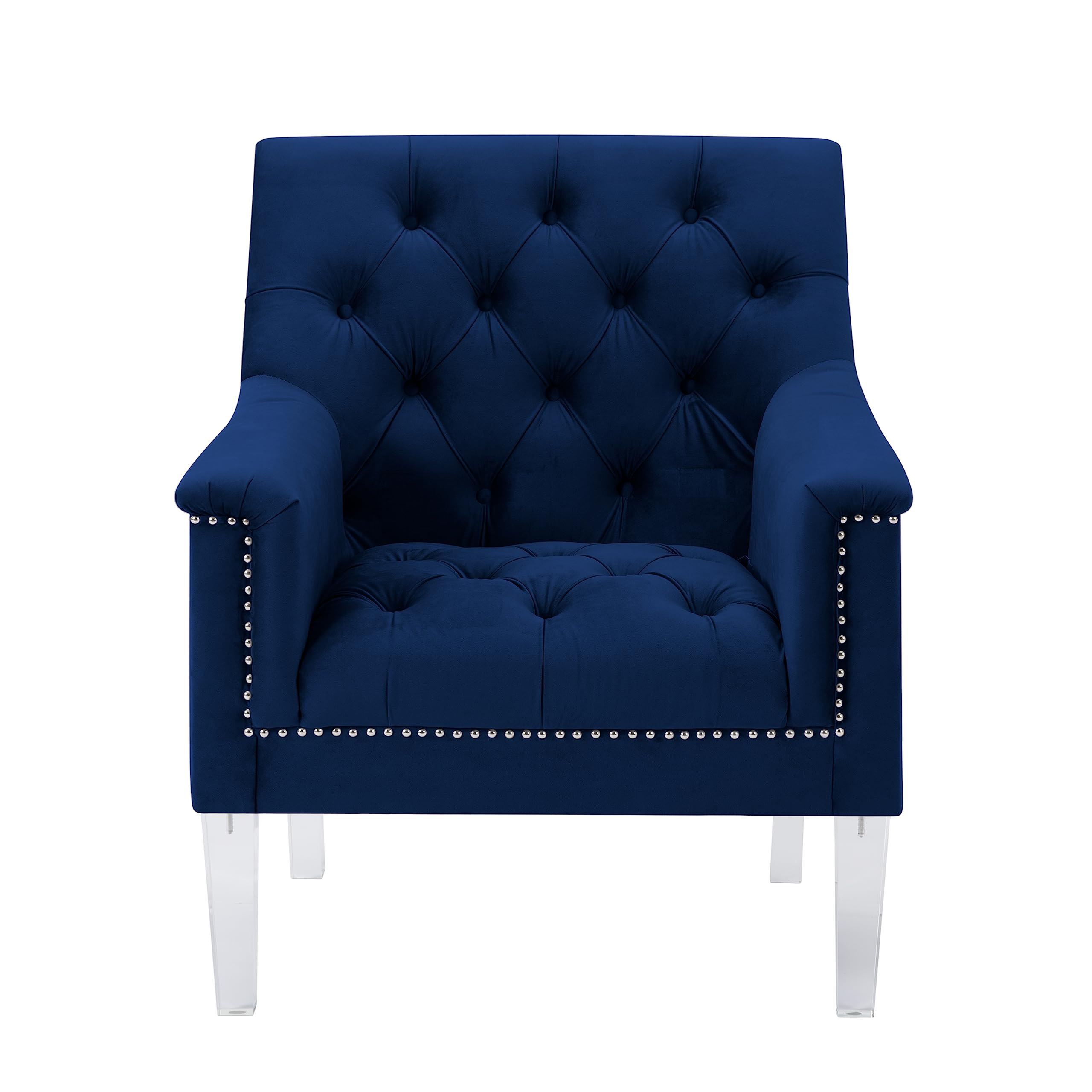 Goohome Modern Chesterfield Single Sofa with Sturdy Wood Legs, Velvet Upholstered Sofá with Button Tufted Back and Round Silver Copper Arms, Chair Couch for Living Room, Bedroom, Home Office