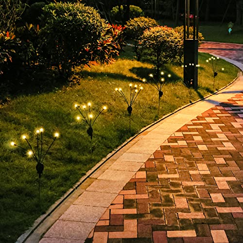 4 Packs 6LED Starburst Solar Garden Lights - Solar Outdoor Lights Starburst Swaying Lights Solar Firefly Lights Outdoor Waterproof, Garden Decorative Lights for Yard Patio Pathway (Warm Yellow)