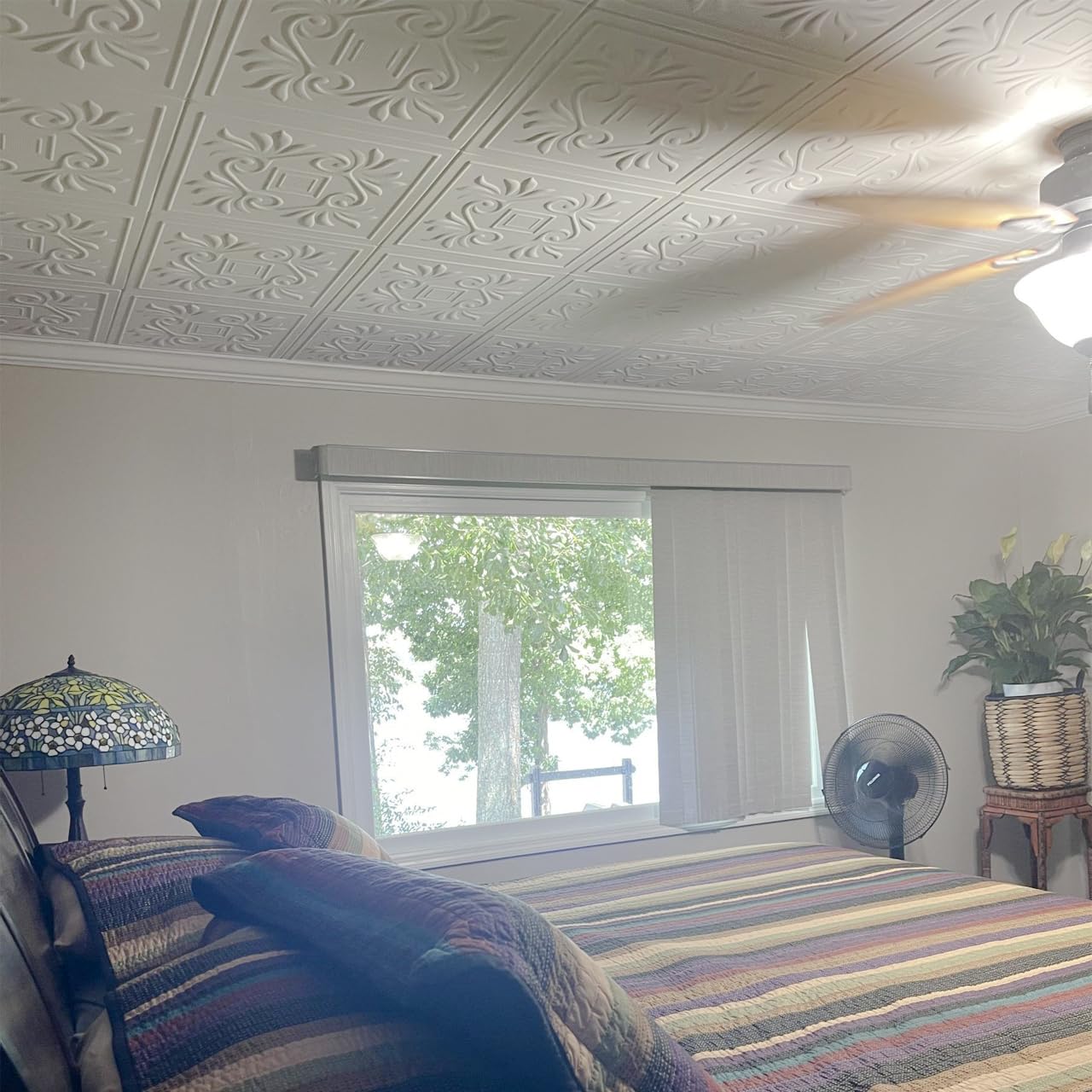 A La Maison Ceilings R159 Cockatoos Foam Glue-up Ceiling Tile (129.6 sq. ft./Case) Pack of 48, Ultra Pure White - Satin (Behr)