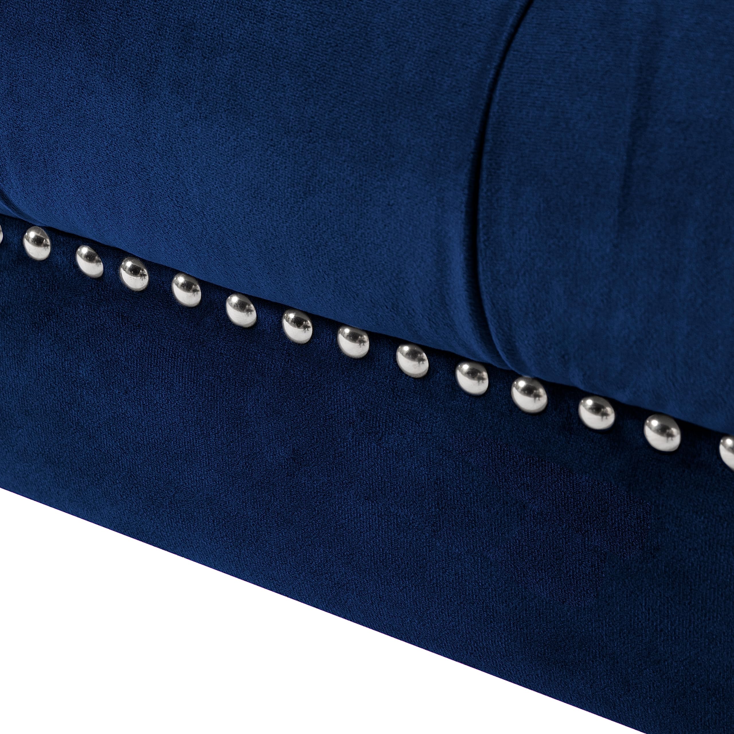 Goohome Modern Chesterfield Single Sofa with Sturdy Wood Legs, Velvet Upholstered Sofá with Button Tufted Back and Round Silver Copper Arms, Chair Couch for Living Room, Bedroom, Home Office