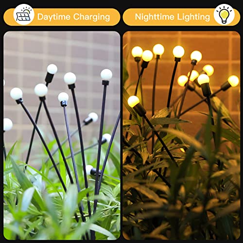 4 Packs 6LED Starburst Solar Garden Lights - Solar Outdoor Lights Starburst Swaying Lights Solar Firefly Lights Outdoor Waterproof, Garden Decorative Lights for Yard Patio Pathway (Warm Yellow)