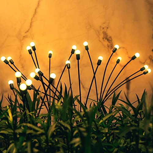4 Packs 6LED Starburst Solar Garden Lights - Solar Outdoor Lights Starburst Swaying Lights Solar Firefly Lights Outdoor Waterproof, Garden Decorative Lights for Yard Patio Pathway (Warm Yellow)