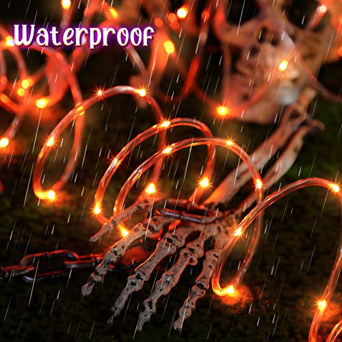Solar Halloween Rope Lights Outdoor, 2 Pack 33 ft 100 LED 8 Modes Solar Orange Purple String Lights, Solar Powered Waterproof Tube Lights for Halloween Tree Garden Fence Yard Party Outdoor Decorations