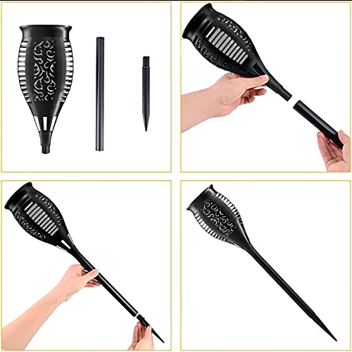 Solar Tiki Torch Lights with Flickering Flames for Garden, Torch Stake Light Outdoor Decorative, Waterproof Landscape Flame Lights with Auto On/Off for Garden Party Pathway (12 Pack Yellow, 12 LEDs)