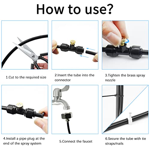 Misting Cooling System, Misters for Outside Patio Greenhouse Garden with 29.5FT(9M) Misting Hose, 10 Brass Mist Nozzles, 3/4" Brass Adapter (Black)