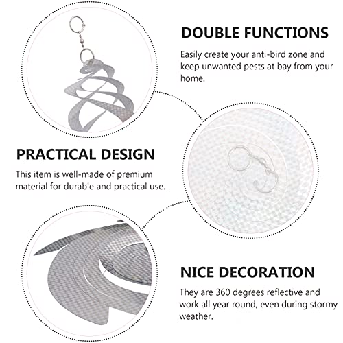 generic Reflective Spiral Rods for Bird Garden Bird Rods Hanging Revolving Bird Pendants for Lawn Balcony Pathway Silver 3pcs