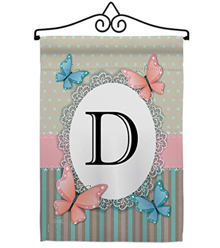 Breeze Decor D Initial Garden Flag Set Wall Hanger Monogram Friends Bugs & Frogs Butterfly Ladybugs Dragonfly Bee Springtime Insect Natural Wildlife House Yard Gift Double-Sided, Made in USA