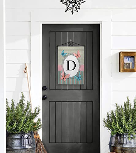 Breeze Decor D Initial Garden Flag Set Wall Hanger Monogram Friends Bugs & Frogs Butterfly Ladybugs Dragonfly Bee Springtime Insect Natural Wildlife House Yard Gift Double-Sided, Made in USA