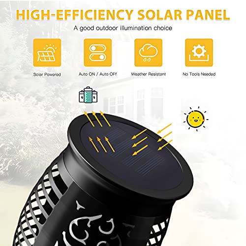 Solar Tiki Torch Lights with Flickering Flames for Garden, Torch Stake Light Outdoor Decorative, Waterproof Landscape Flame Lights with Auto On/Off for Garden Party Pathway (12 Pack Yellow, 12 LEDs)