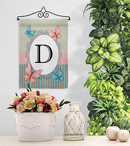 Breeze Decor D Initial Garden Flag Set Wall Hanger Monogram Friends Bugs & Frogs Butterfly Ladybugs Dragonfly Bee Springtime Insect Natural Wildlife House Yard Gift Double-Sided, Made in USA