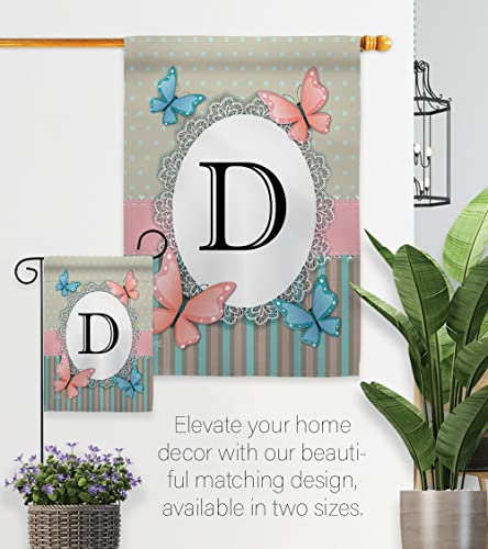 Breeze Decor D Initial Garden Flag Set Wall Hanger Monogram Friends Bugs & Frogs Butterfly Ladybugs Dragonfly Bee Springtime Insect Natural Wildlife House Yard Gift Double-Sided, Made in USA