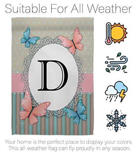 Breeze Decor D Initial Garden Flag Set Wall Hanger Monogram Friends Bugs & Frogs Butterfly Ladybugs Dragonfly Bee Springtime Insect Natural Wildlife House Yard Gift Double-Sided, Made in USA