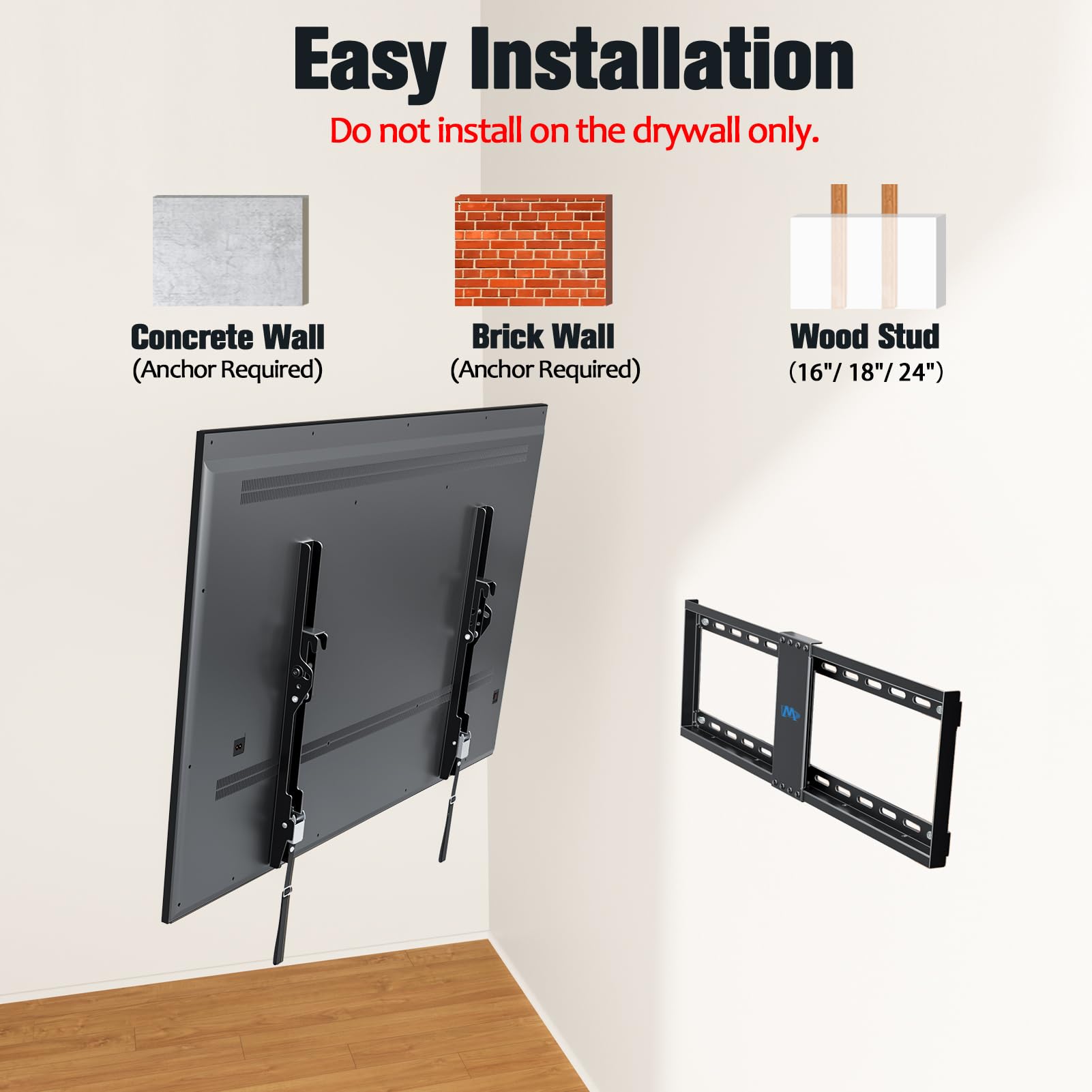 Mounting Dream TV Mount for Most 37-70 Inch TV, Universal Tilt TV Wall Mount Fit 16", 18", 24" Stud with Loading Capacity 132lbs, Max Vesa 600 x 400mm, Low Profile Flat Wall Mount Bracket