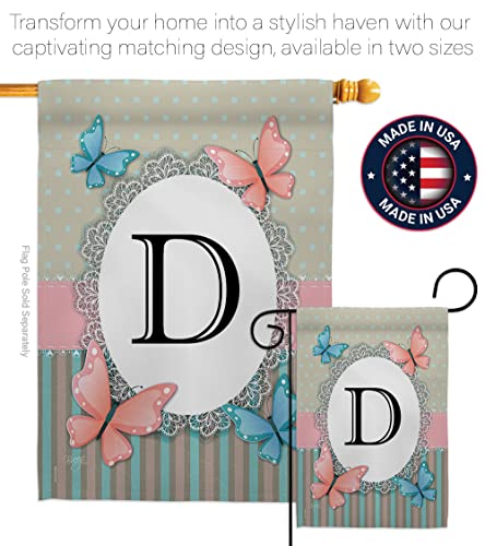 Breeze Decor D Initial Garden Flag Set Wall Hanger Monogram Friends Bugs & Frogs Butterfly Ladybugs Dragonfly Bee Springtime Insect Natural Wildlife House Yard Gift Double-Sided, Made in USA