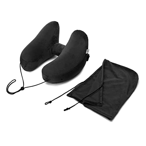 MYRRHE Travel Pillows, H Shape Inflatable Travel Pillow Folding Lightweight Nap Neck Pillow Car Seat Office Airplane Sleeping Cushion Pillow (Color : Black)