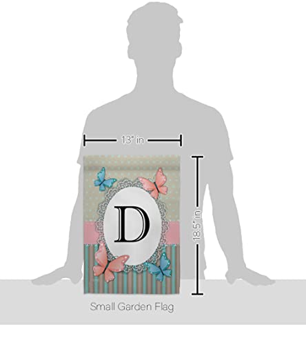 Breeze Decor D Initial Garden Flag Set Wall Hanger Monogram Friends Bugs & Frogs Butterfly Ladybugs Dragonfly Bee Springtime Insect Natural Wildlife House Yard Gift Double-Sided, Made in USA