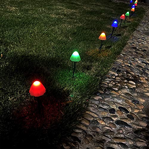 Kagoohan 24 feet 12 LED Outdoor Solar String Mini Mushroom Lights 8 Modes Garden Patio Yard Landscape Party Lawn Pathway Wedding Home Christmas Holidays (Multi-Colored)