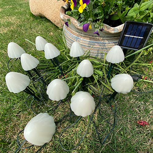 Kagoohan 24 feet 12 LED Outdoor Solar String Mini Mushroom Lights 8 Modes Garden Patio Yard Landscape Party Lawn Pathway Wedding Home Christmas Holidays (Multi-Colored)