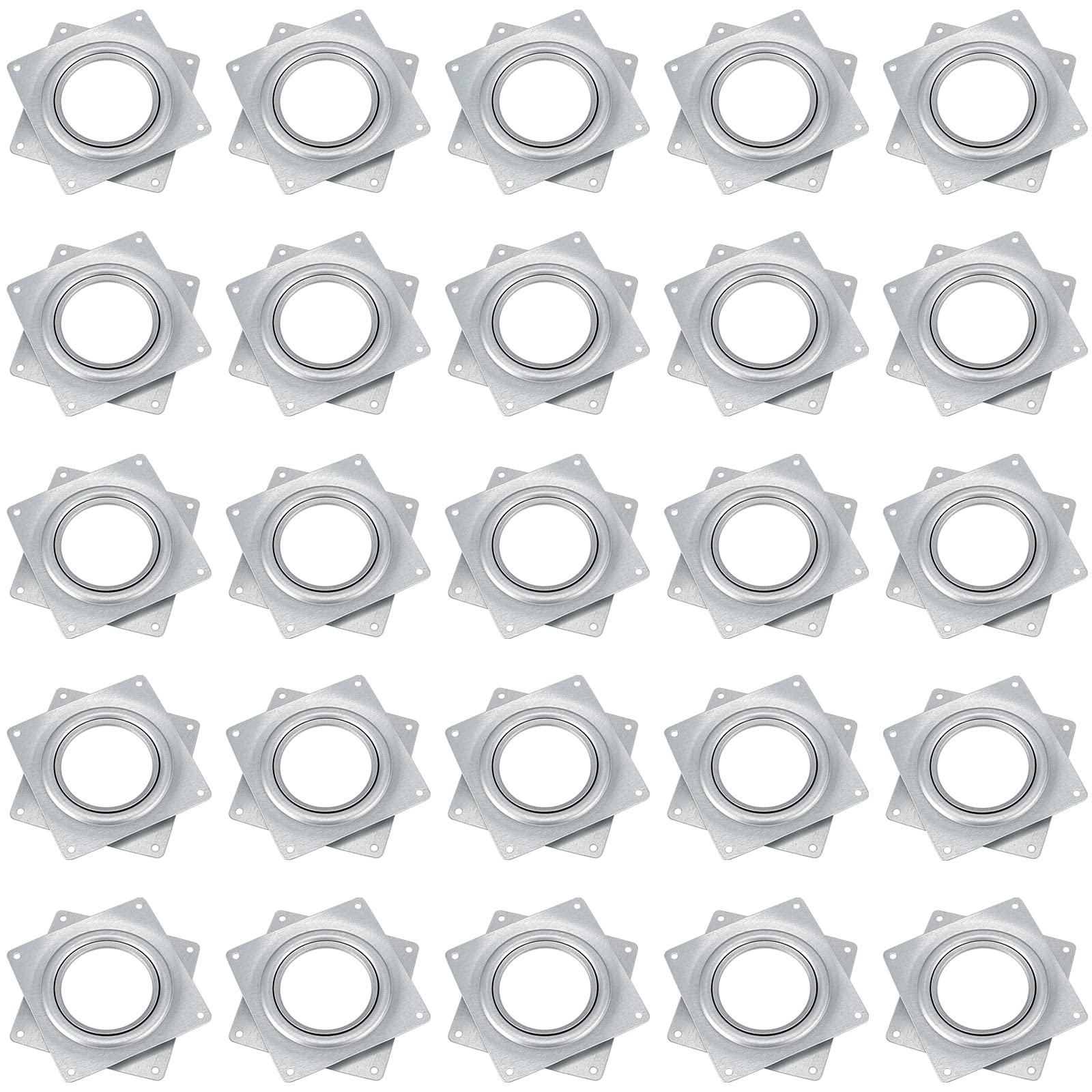 MUKLEI 25 Pack 4 Inch Lazy Susan Hardware Kit, Zinc-Plated Swivel Plate, Square Rotating Bearing Turntable for Serving Trays, Kitchen Storage Racks, Craft Project