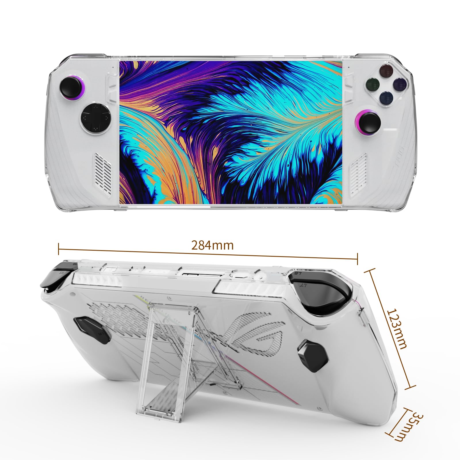 JDDWIN Full Case for ASUS Rog Ally 2023, Protective Handheld Case Skin with Detachable Front Shell Cover and Kickstand for Rog Ally,Shockproof/Non-Slip/Anti-Collision (Clear)