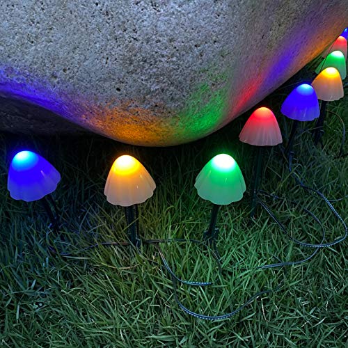 Kagoohan 24 feet 12 LED Outdoor Solar String Mini Mushroom Lights 8 Modes Garden Patio Yard Landscape Party Lawn Pathway Wedding Home Christmas Holidays (Multi-Colored)