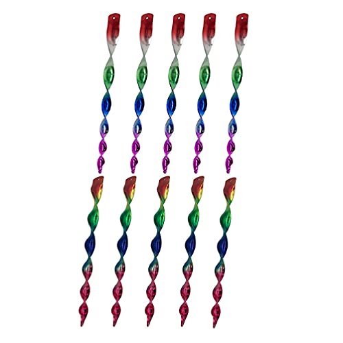 YARDWE 10pcs Bird Rods Gradient Colored Wind Hanging Reflective Scare Spiral Rods Keep Birds Away from Garden House Farm