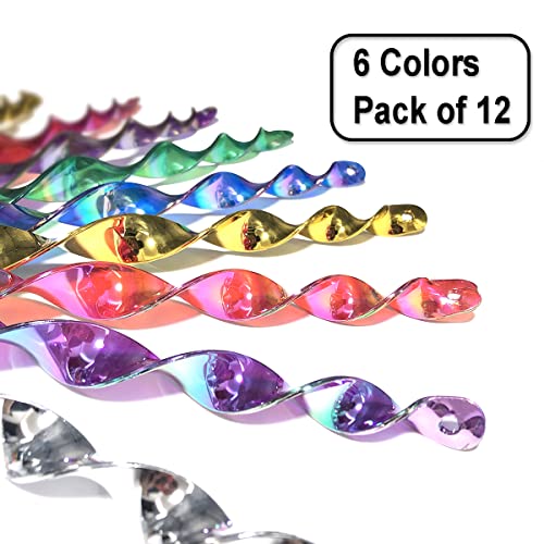 Reflective Bird Scare Devices Wind Twisting Bird Scare Rods Hanging Spiral Reflectors, 12 Pack 6 Colors
