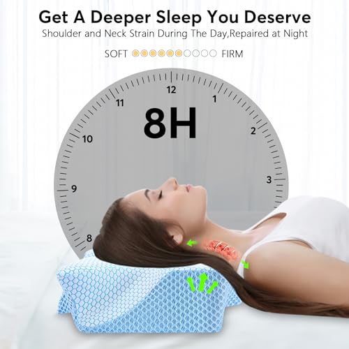 Anvo Cervical Pillow for Neck Pain Relief - Pillow for Neck and Shoulder Pain - Neck Pillows for Pain Relief Sleeping- Memory Foam Side Sleeper Pillow- Contour Orthopedic Pillow - Blue, Soft
