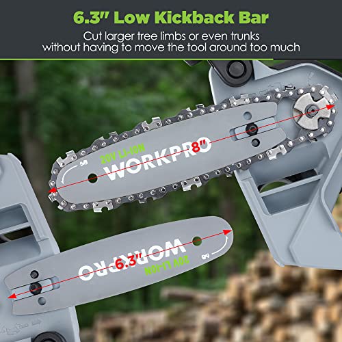 WORKPRO Mini Chainsaw, 6.3“ Brushless Cordless Power Compact Chain Saw with 4.0Ah Battery, 20V One-Hand Operated Portable Wood Saw with Replacement Chain for Garden Tree Branch Pruning, Wood Cutting