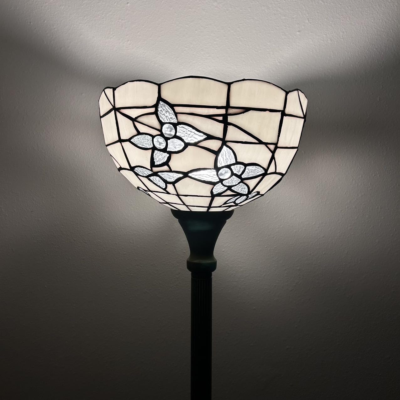 enjoy decor lamps Tiffany Torch Floor Lamp White Stained Glass Flowers LED Bulb Included for Living Room Dining Room Bedroom 12" W*12" D*66" H