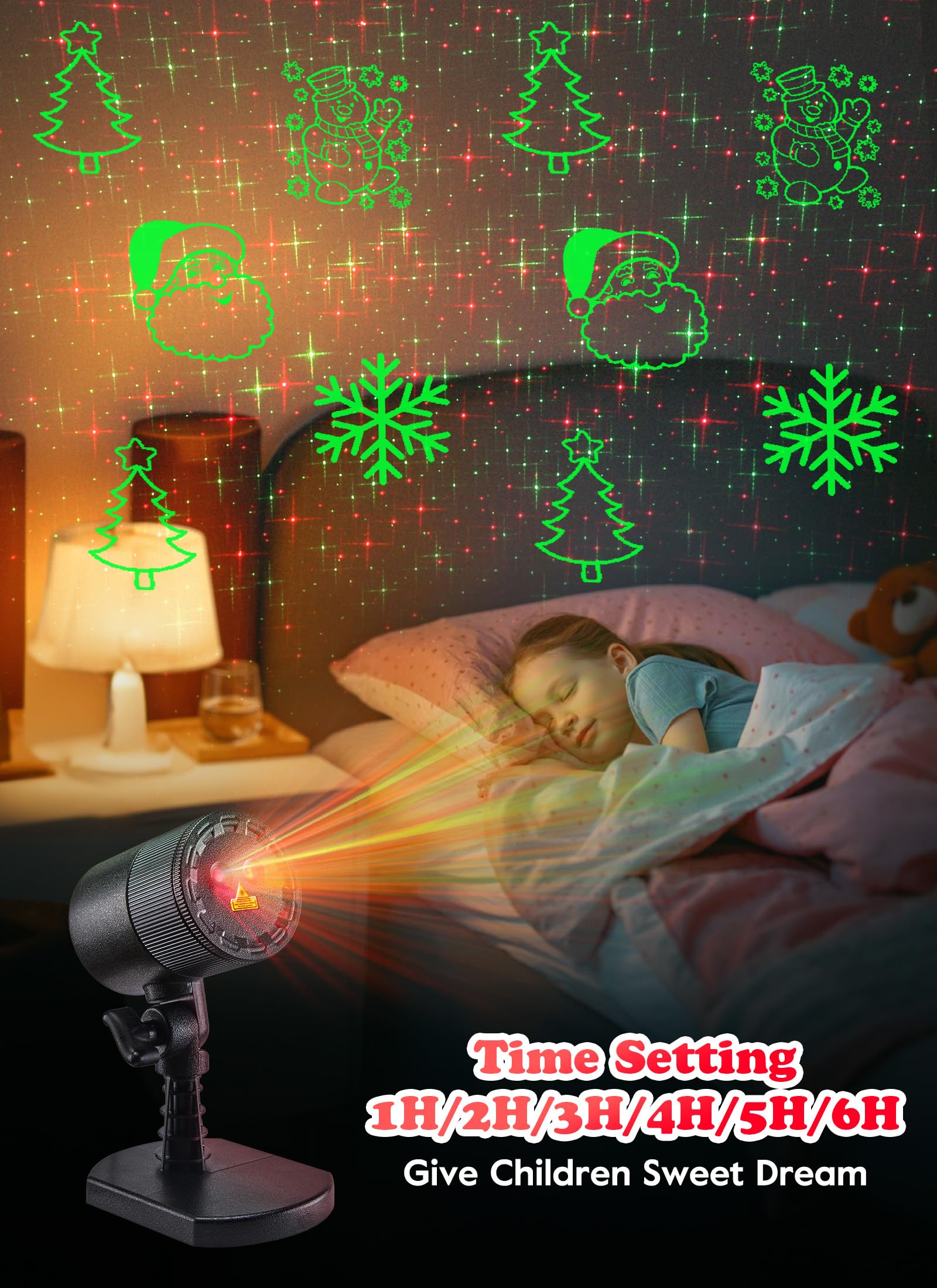 Christmas Projector Lights Outdoor, Party Laser Light Projection 8 Patterns Waterproof with Timer Speed Flash Mode Setting Landscape Spotlight for Indoor House Halloween Holiday Decoration, Red+Green