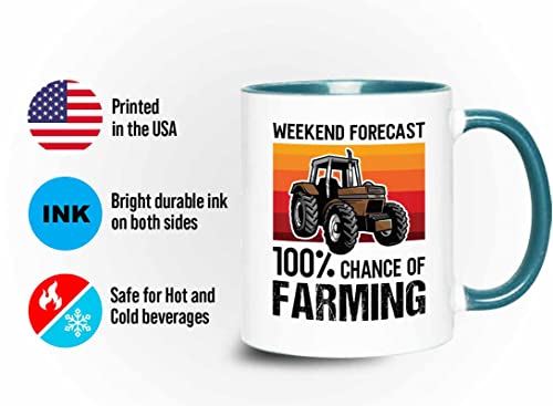 Bubble Hugs Farmer Birthday Two Tone Green Edition Coffee Mug 11oz - Forecast Farming - Dry Farming Farm ranch Market Garden Agricultural Seed Drill Acre Hay Tractor Farmer Crops