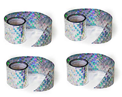 Bird Deterrent Scare Tape Reflective Repellent 50 feet Long - Holographic pest Control Products Mylar roll Effective for Pigeon,Grackle,Woodpecker,Goose,Duck,Crow,2 inch x 200 feet(Pack 4 x 50 feet)
