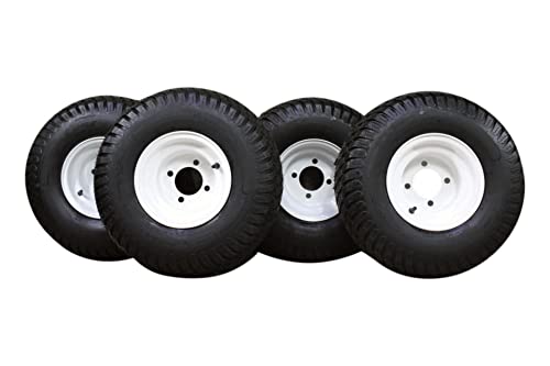 (Set of 4) White Steel Wheels with 18x9.50-8 4 Ply Turf Tires for Golf Cart and Lawn and Garden Equipment