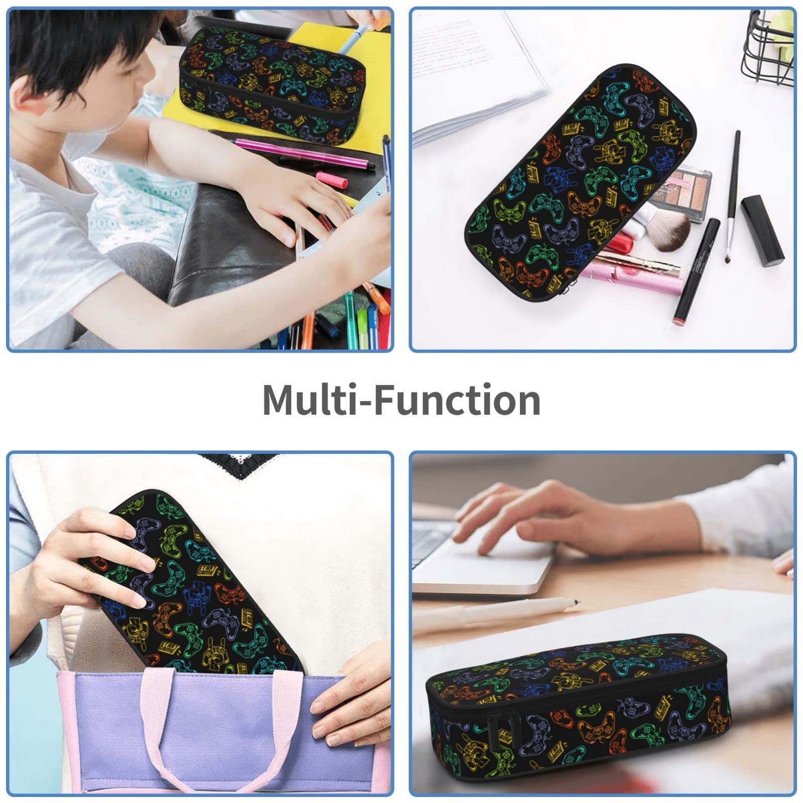 Jwzrene Gamer Pencil Case Large Capacity Gaming Pen Bag With Zipper Compartment Pencil Pouch Multifunction Stationary Bag For Boy Men