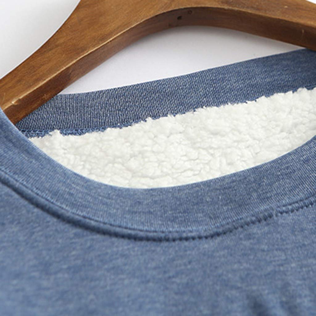 Women 2023 Fleece Lined Shirts Casual Long Sleeve Sherpa Warm Tops Round Neck Plus Size Solid Comfort Underwear Blue XL