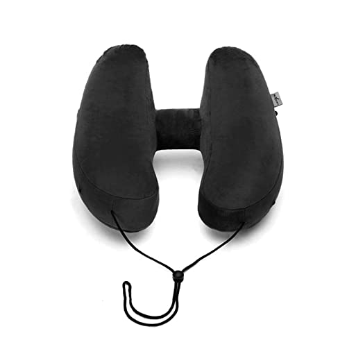 MYRRHE Travel Pillows๏ผ H Shape Inflatable Travel Pillow Folding Lightweight Nap Neck Pillow Car Seat Office Airplane Sleeping Cushion Pillow (Color : Black)