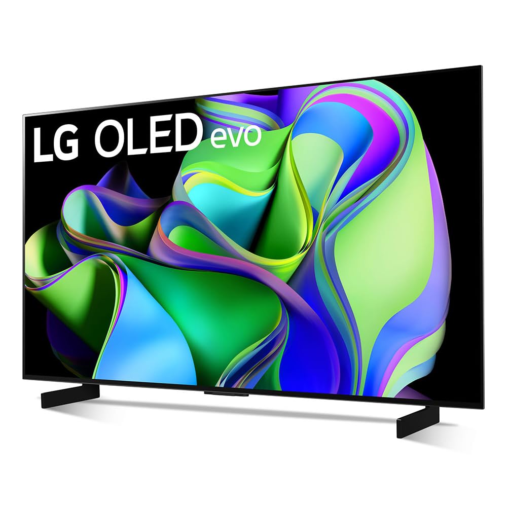 LG OLED55C3PUA OLED evo C3 55 Inch HDR 4K Smart OLED TV 2023 (Renewed) Bundle with Monster TV Full Motion Wall Mount for 32-70 inch with 6 Piece Sound Reactive Lighting Kit