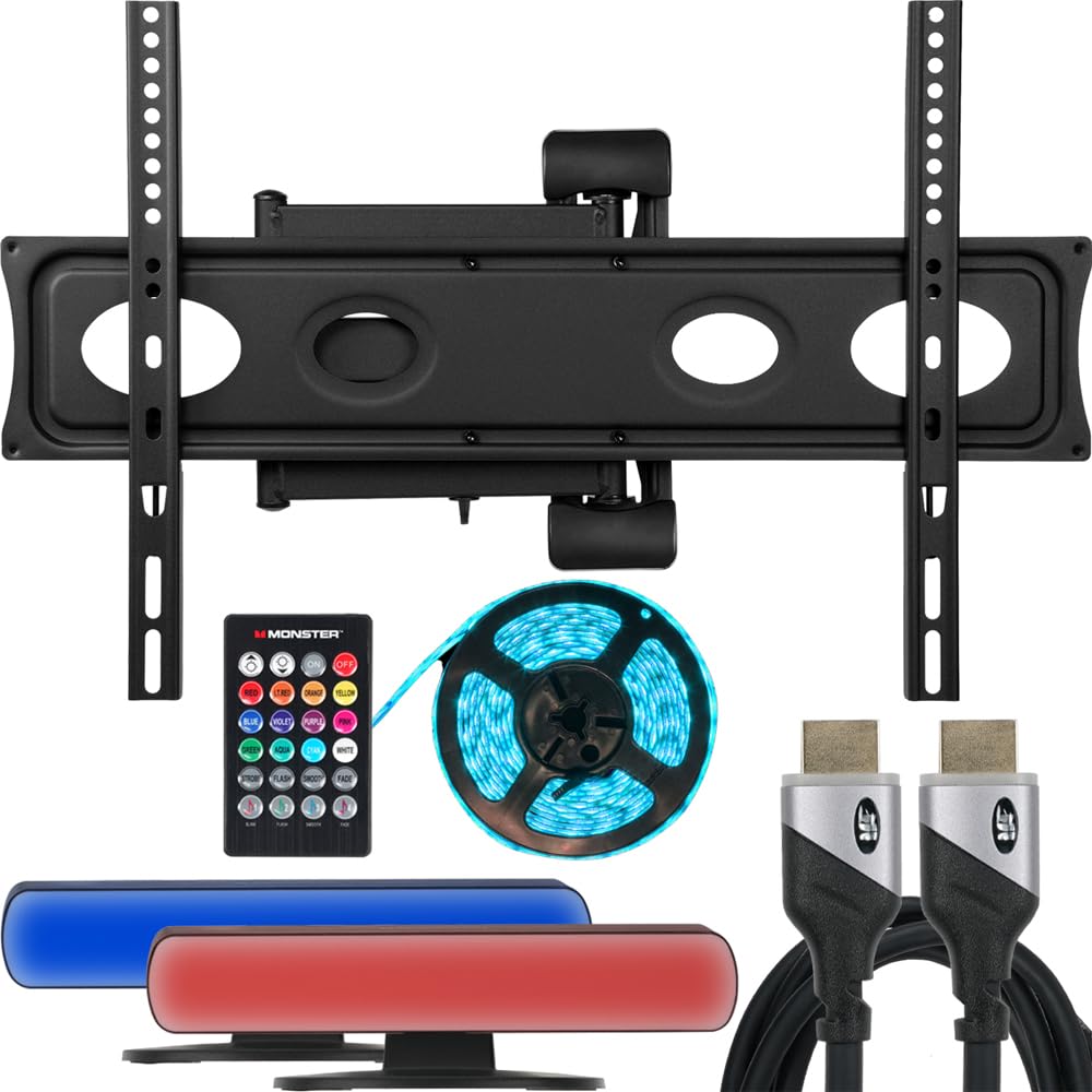 LG OLED55C3PUA OLED evo C3 55 Inch HDR 4K Smart OLED TV 2023 (Renewed) Bundle with Monster TV Full Motion Wall Mount for 32-70 inch with 6 Piece Sound Reactive Lighting Kit