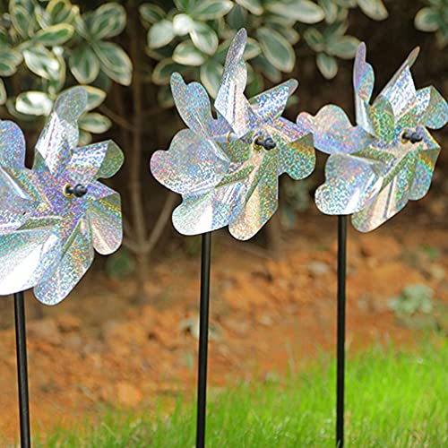 generic 4pcs Reflective Pinwheels Birds Deterrent Bird Devices Bird Windmill High Reflection Pinwheels Bird to Keep Bird, Pigeons, Seagulls Away Garden