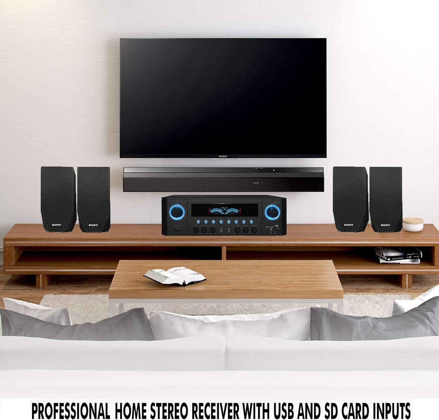 Technical Pro 1000 Watts Professional Home Theater Receiver System Kit w Portable Microphone with Digital Processing and Remote 6 Qty of 5.25β Ceiling Wall Mount Framed Speakers