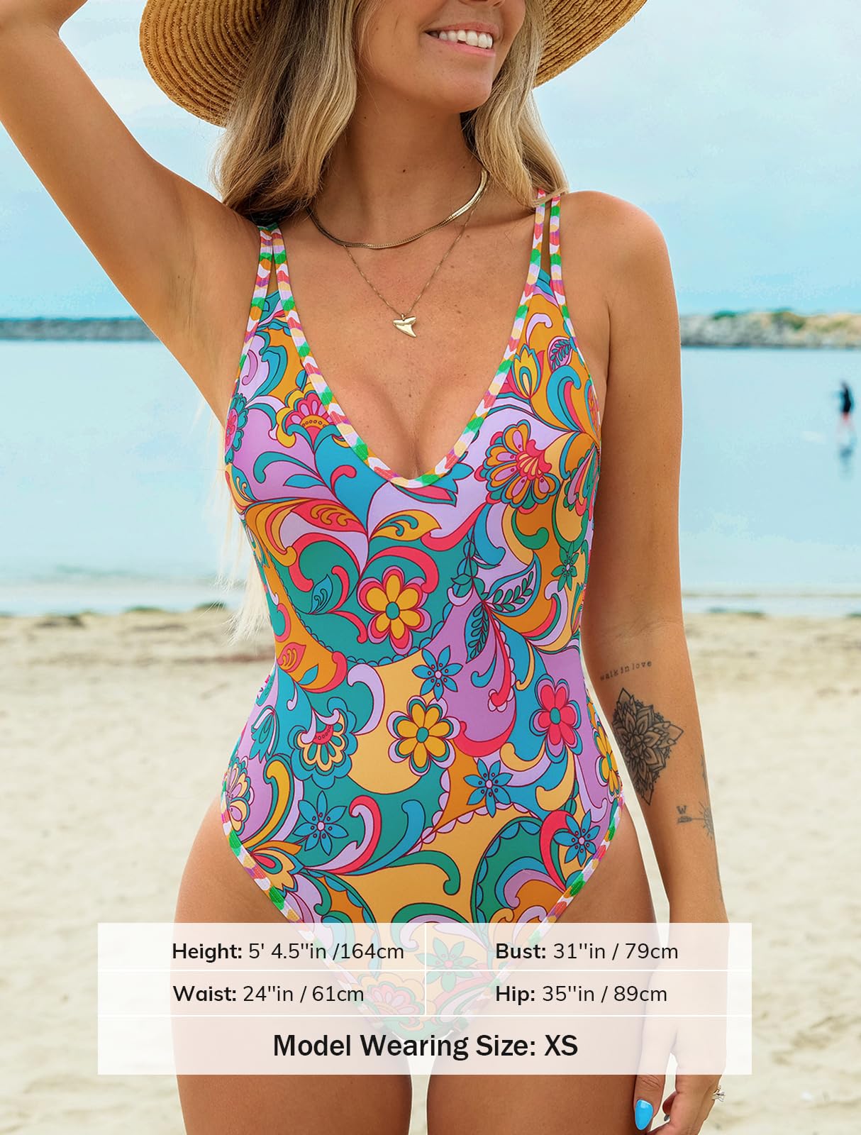 CUPSHE Women's One Piece Swimsuit Bathing Suit Double Strap Back tie Low Cut Boho Paisley Swimwear M